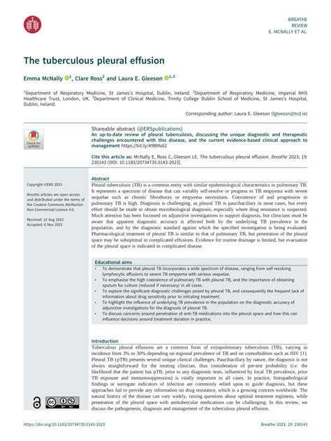 Pdf The Tuberculous Pleural Effusion