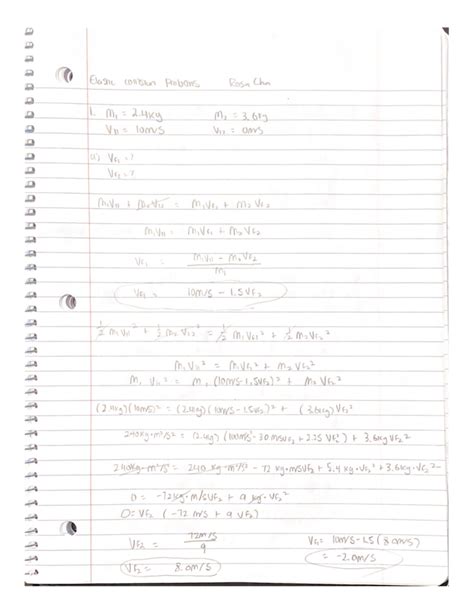 Elastic Collision Practice Problem And Answers Studocu