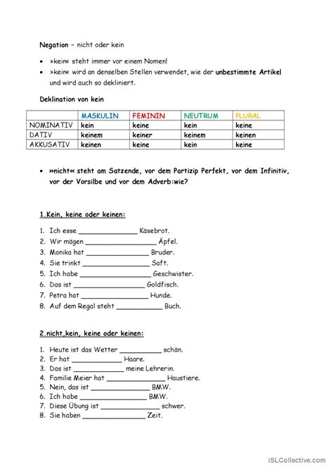 Negation Deutsch Daf Arbeitsblätter Pdf And Doc