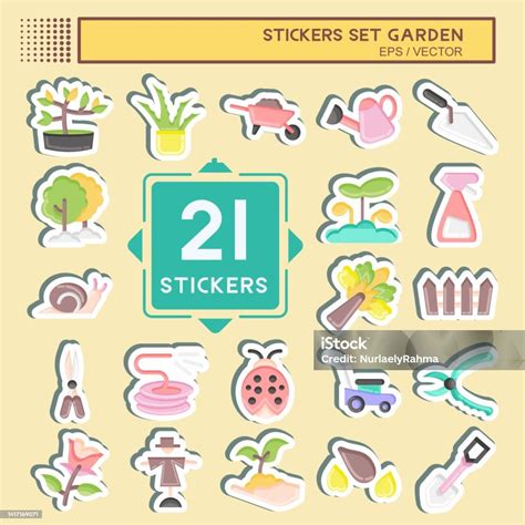스티커 세트 정원 정원 기호에 적합합니다 편집 가능한 간단한 디자인 디자인 템플릿 벡터 간단한 그림 가지치기 가위에 대한 스톡