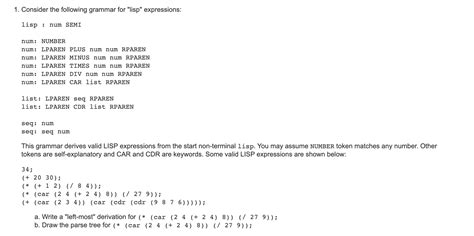 1 Consider The Following Grammar For Lisp