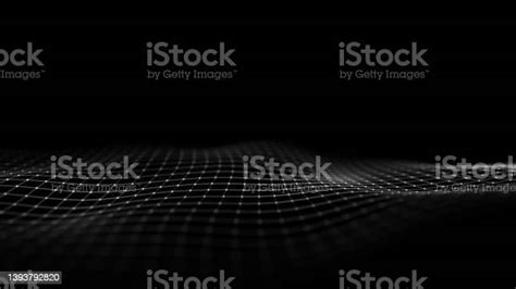 움직이는 점과 선을 가진 추상적 인 미래 파동 입자의 흐름 사이버 기술 일러스트레이션 3d 렌더링 3차원 형태에 대한 스톡 사진