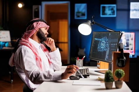 free photo man utilizing ai on his desktop computer