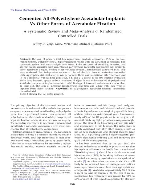 Pdf Cemented All Polyethylene Acetabular Implants Vs Other Forms Of