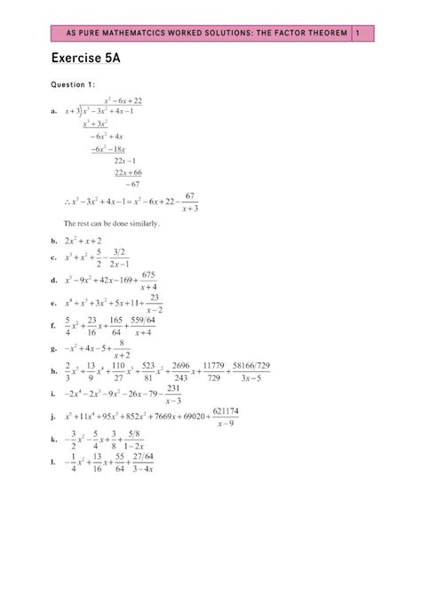 Pdf Solutions Factor Theoremas Pure Mathematcics Worked Solutions The Factor Theorem 1