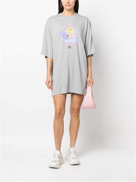 Gcds X Spongebob Printed Cotton Jersey T Shirt Dress Grey Farfetch