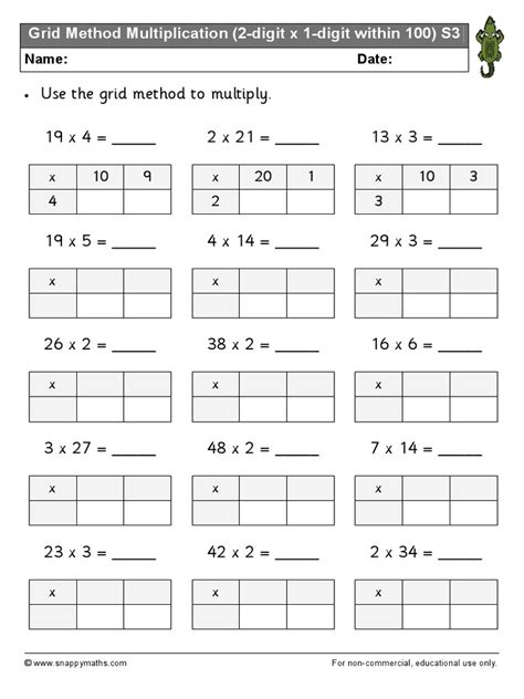 Grid Method Multiplication 2 Digit X 1 Digit Within 100 S3 Pdf