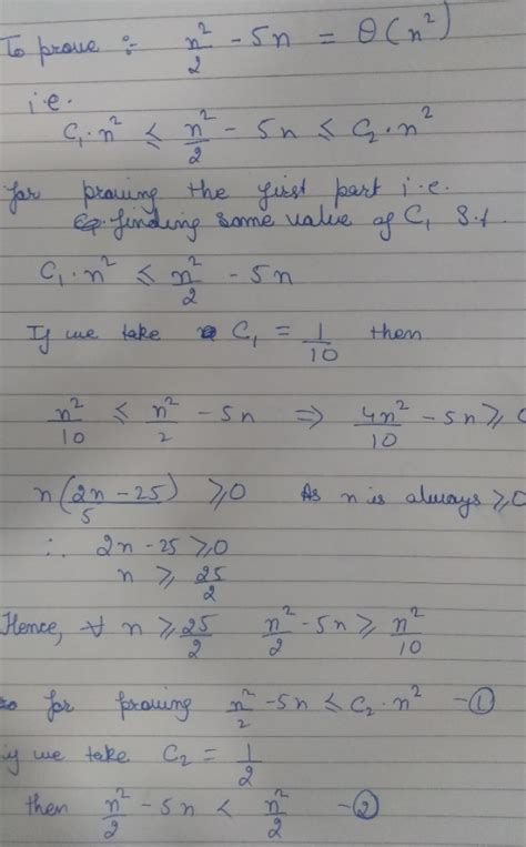 show using definition of Θ that 1 2 n2 − 5n Θ n2 homeworklib