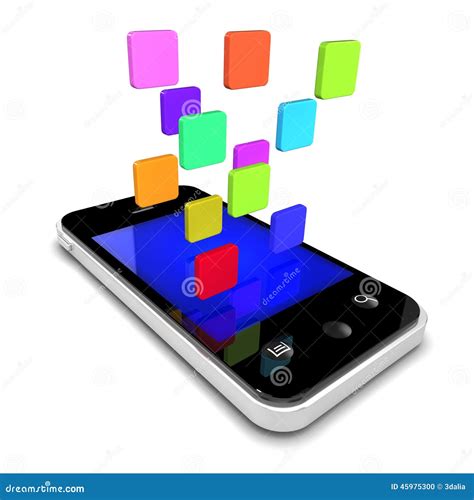 3d app icons float off the screen of smartphone stock illustration