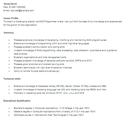 Sas Programmer Developer Free Resume Template