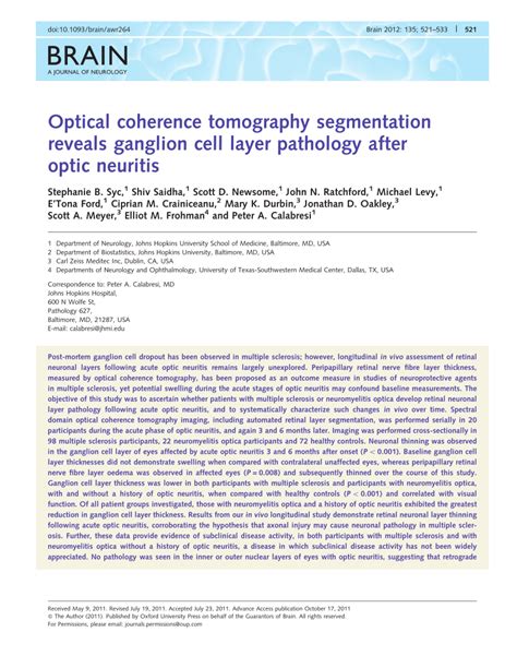 Pdf Optical Coherence Tomography Segmentation Reveals Ganglion Cell Layer Pathology After