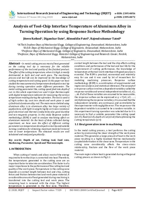 Pdf Analysis Of Tool Chip Interface Temperature Of Aluminum Alloy In Turning Operation By