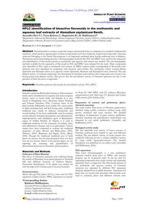 Pdf Hplc Identification Of Bioactive Flavonoids In Methanolic And Aqueous Leaf Extracts Of