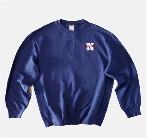 Vintage 90s Navy Embroidery Crewneck Sweatshirt L Size Etsy