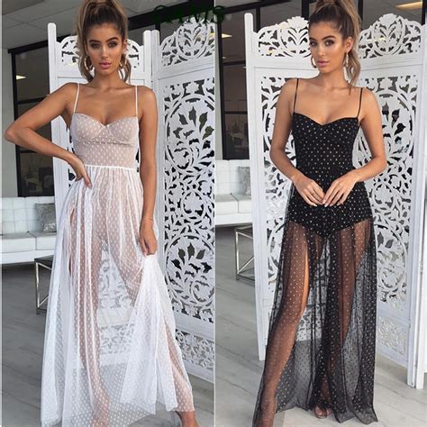 Women Sheer Mesh Maxi Dress Vestidos De Fiesta Sexy See Through Club