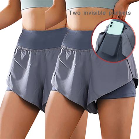 2 Pack Women High Waist Workout Yoga Shorts Tummy Control Running