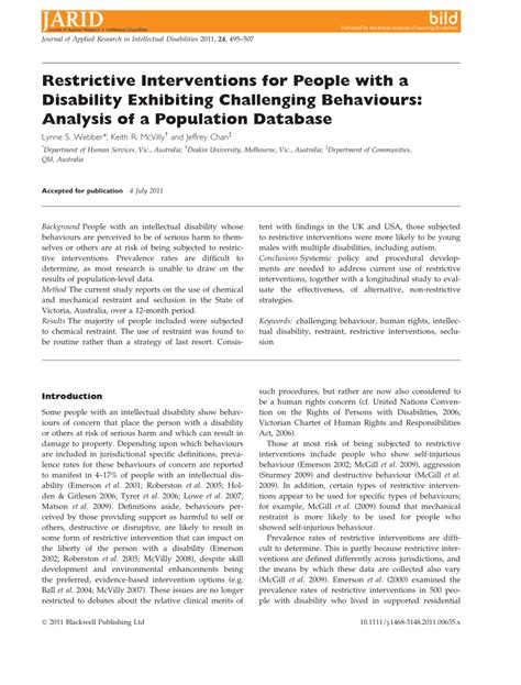 PDF Restrictive Interventions For People With A Disability Exhibiting Challenging Behaviours
