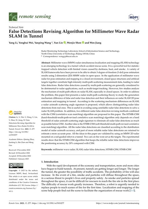 Pdf False Detections Revising Algorithm For Millimeter Wave Radar Slam In Tunnel