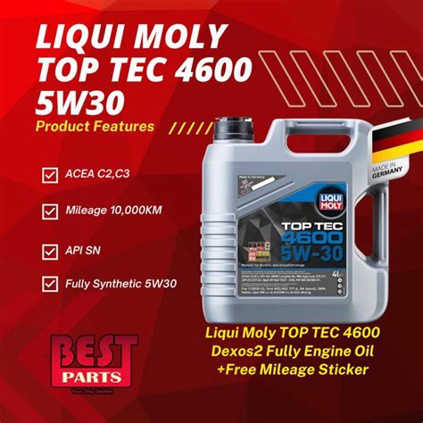 5l4l Liqui Moly Top Tec 4600 5w30 Sn C3 C2 Dexos2 Fully Synthetic