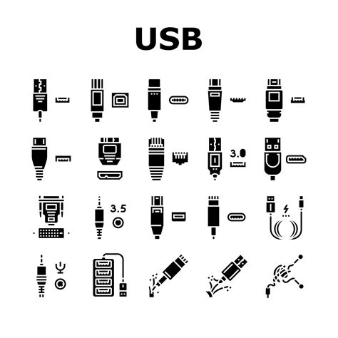 Usb Cable And Port Purchases Icons Set Vector Vector Art At Vecteezy