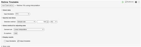 Retime Timetable Resample Or Aggregate Timetable Data In The Live Editor Matlab