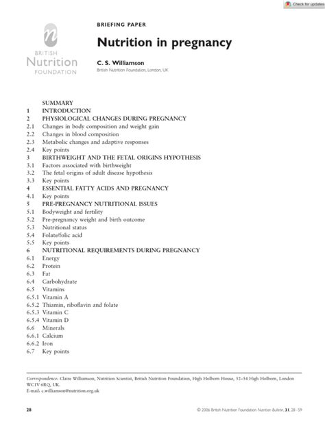 Nutrition Bulletin 2006 Williamson Nutrition In Pregnancy Pdf