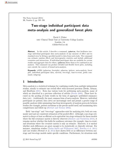 Two Stage Ipd Meta Analysis In Stata Pdf Meta Analysis Confidence