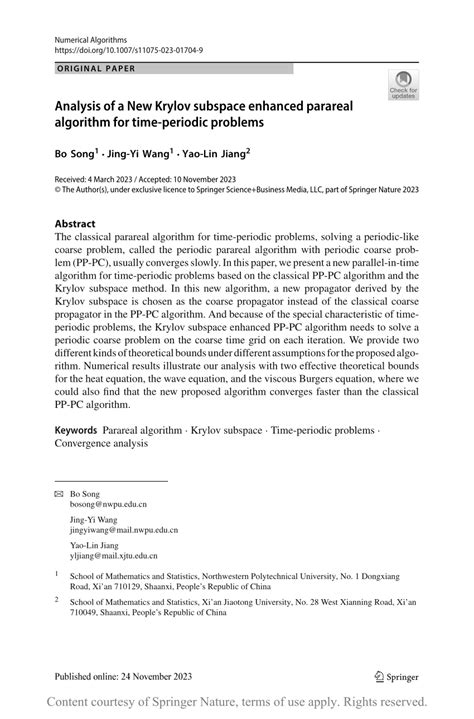 analysis of a new krylov subspace enhanced parareal algorithm for time