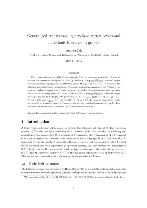 Pdf Generalized Transversals Generalized Vertex Covers And Node