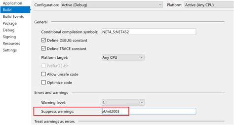 c disable prevent xunit warnings on build in core test project