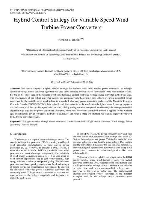 Pdf Hybrid Control Strategy For Variable Speed Wind Turbine Power Converters