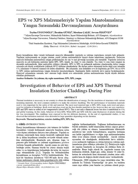 Eps Ve Xps Malzemeleriyle Yap Lan Mantolamalar N Yang N S Ras Ndaki Davran Lar N