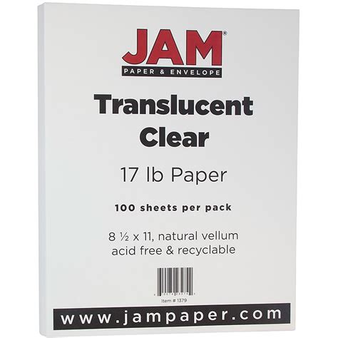 Jam Paper 85 X 11 Translucent Clear Vellum Paper 17 Lbs 70