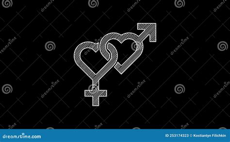 White Line Gender Icon Isolated On Black Background Symbols Of Men And Women Sex Symbol Stock