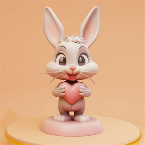 Stl File Chibi Bugs Bunny Holding Heart 💜 ・design To Download And 3d Print・cults