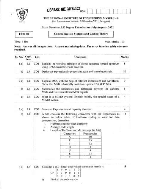 Ec6c02 Communication Systems And Coding Theory Vi Sem Be July August 2022 Pdf