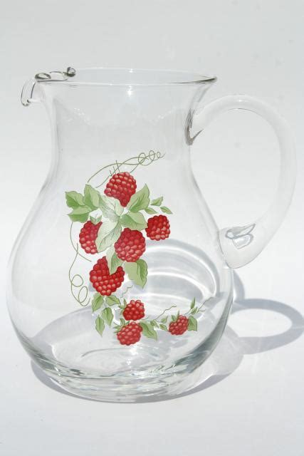 Retro Red Raspberry Iced Tea Or Lemonade Set Glass Pitcher And Drinking