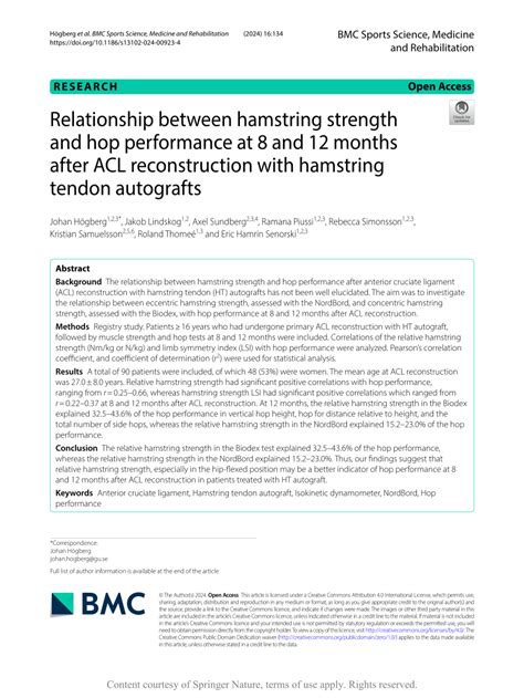 Pdf Relationship Between Hamstring Strength And Hop Performance At 8 And 12 Months After Acl