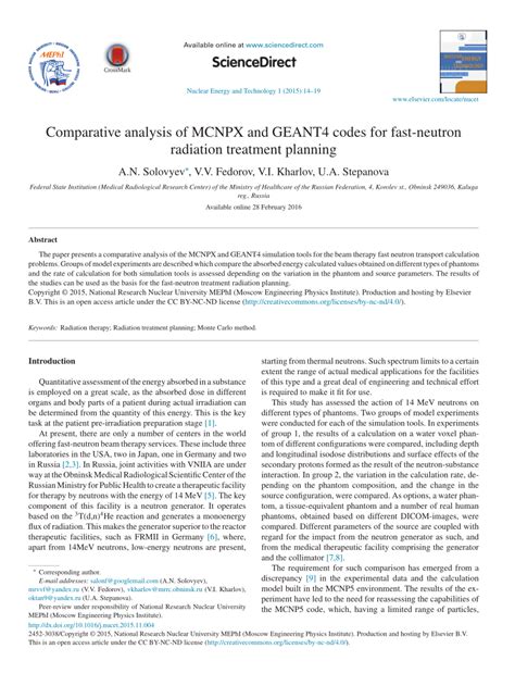 Pdf Comparative Analysis Of Mcnpx And Geant4 Codes For Fast Neutron Radiation Treatment Planning