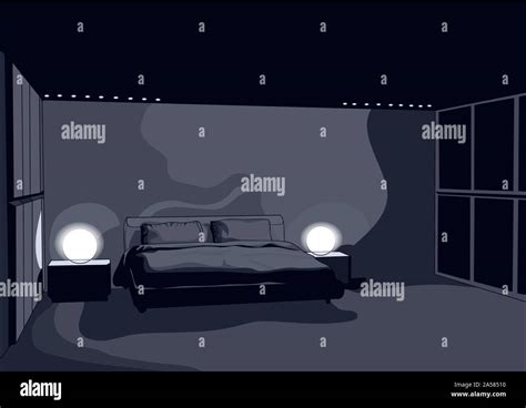 Night Dark Bedroom With Light And Window Stock Vector Image And Art Alamy