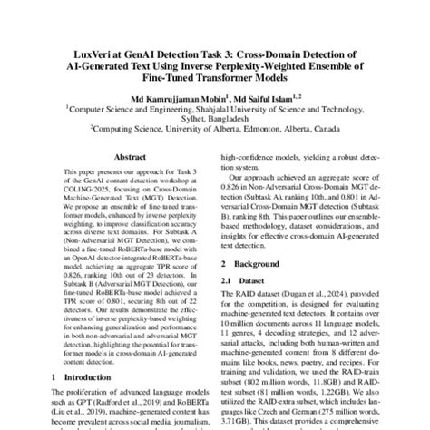 Luxveri At Genai Detection Task 3 Cross Domain Detection Of Ai