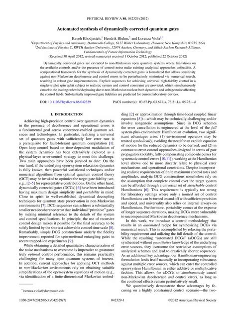 Pdf Automated Synthesis Of Dynamically Corrected Quantum Gates