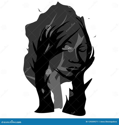 The Girl And The Tree Stock Vector Illustration Of Outline