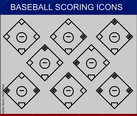 Baseball Scoring Icons Man On First Second And Third Bases Loaded Scorecard Icons Stock