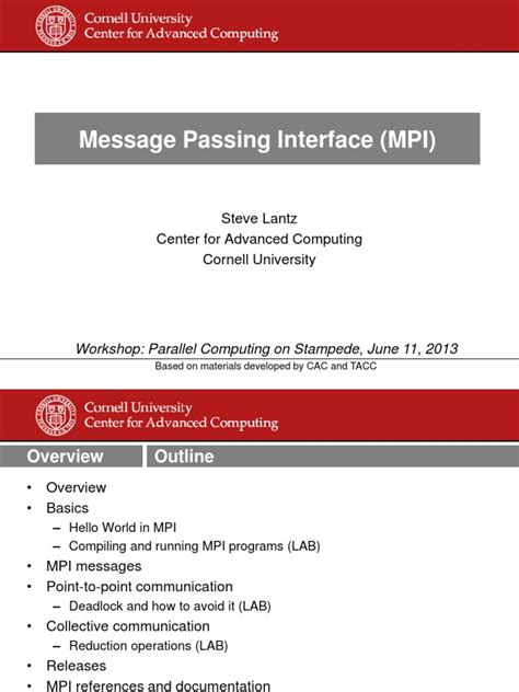 Message Passing Interface (MPI) : Steve Lantz Center For Advanced Computing Cornell University ...