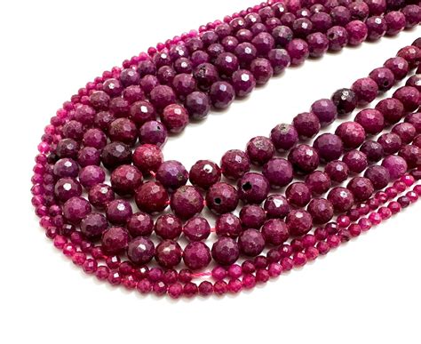 Genuine Red Ruby Beads Natural Burma Myanmar Ruby Faceted Round Gemstone Beads PG56C Etsy