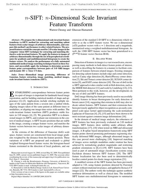 Pdf N Sift N Dimensional Scale Invariant Feature Transform