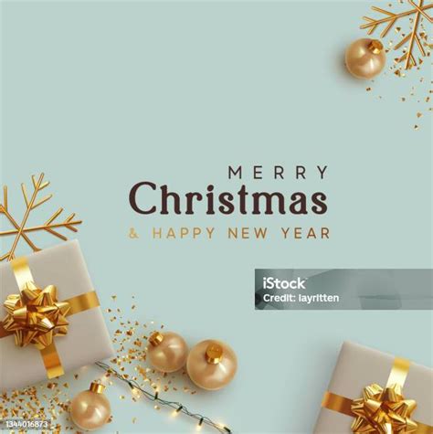 메리 크리스마스와 새해 복 많은 새해 현실적인 축제 선물 상자와 배경 선물 놀라움 골든 크리스마스 Baubles 공 선물 상자 전단지 및 브로셔 글리터 골드 색종이 성탄절