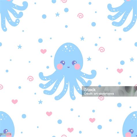 귀여운 아기 아이 문어와 원활한 패턴 귀여운 만화 문어 모티프 벡터 일러스트입니다 유치 한 수중 벡터 원활한 벽지 바다와 바다 테마 귀여운에 대한 스톡 벡터 아트 및 기타