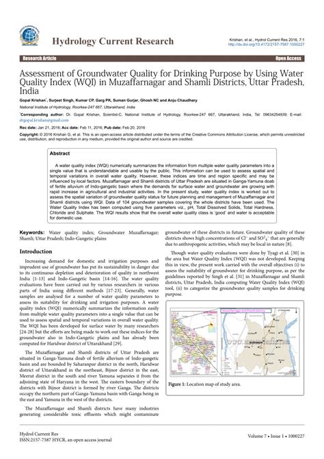 Pdf Assessment Of Groundwater Quality For Drinking Purpose Using Water Quality Index In